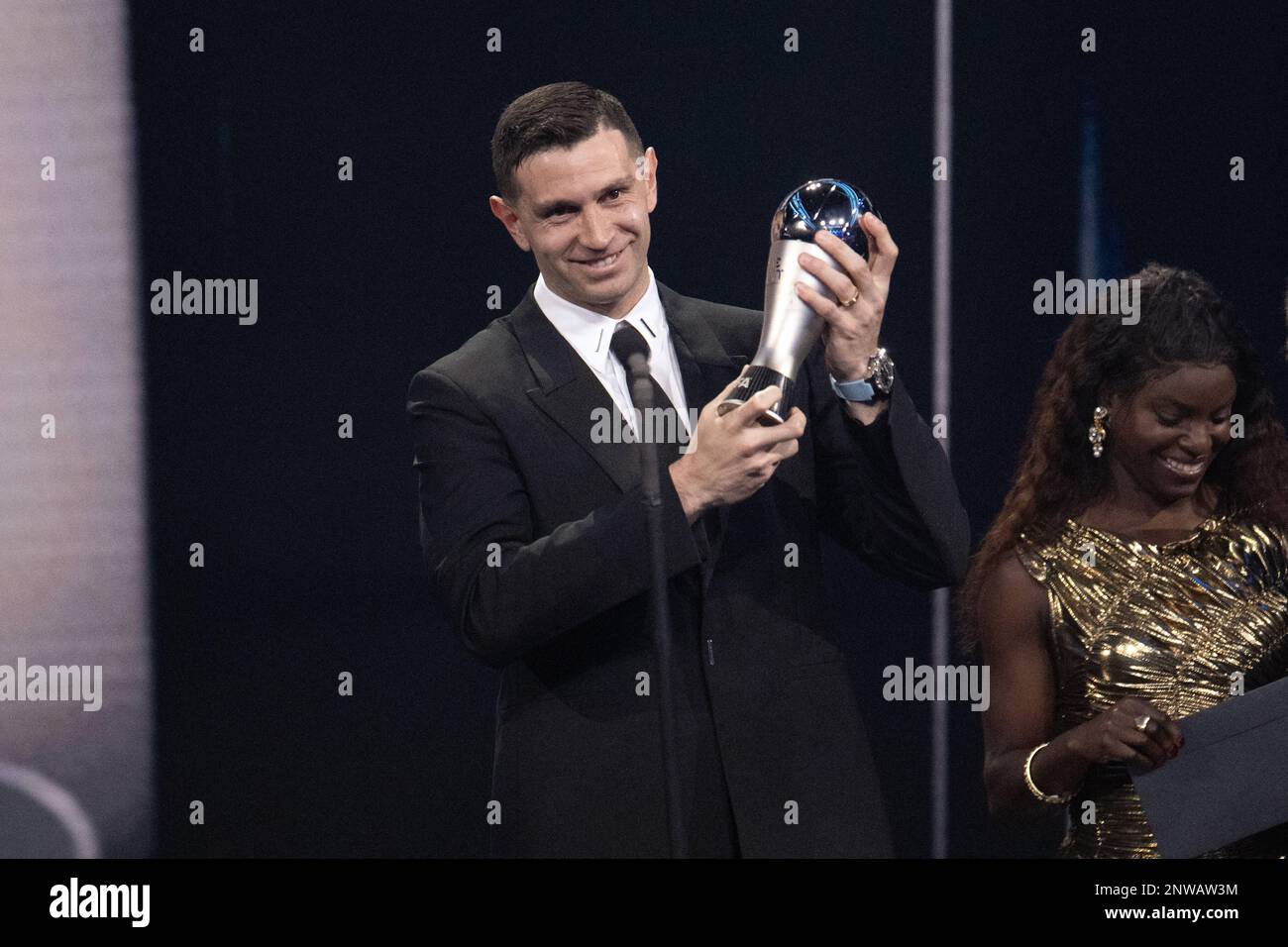 Emiliano Martinez of Argentina receives the best goalkeeper trophy ...