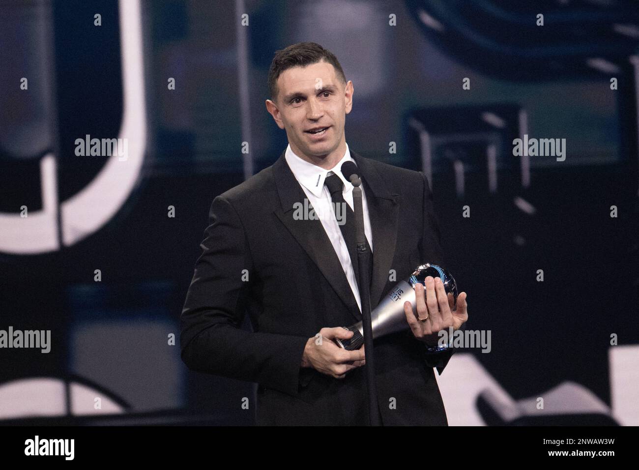 Emiliano Martinez of Argentina receives the best goalkeeper trophy ...