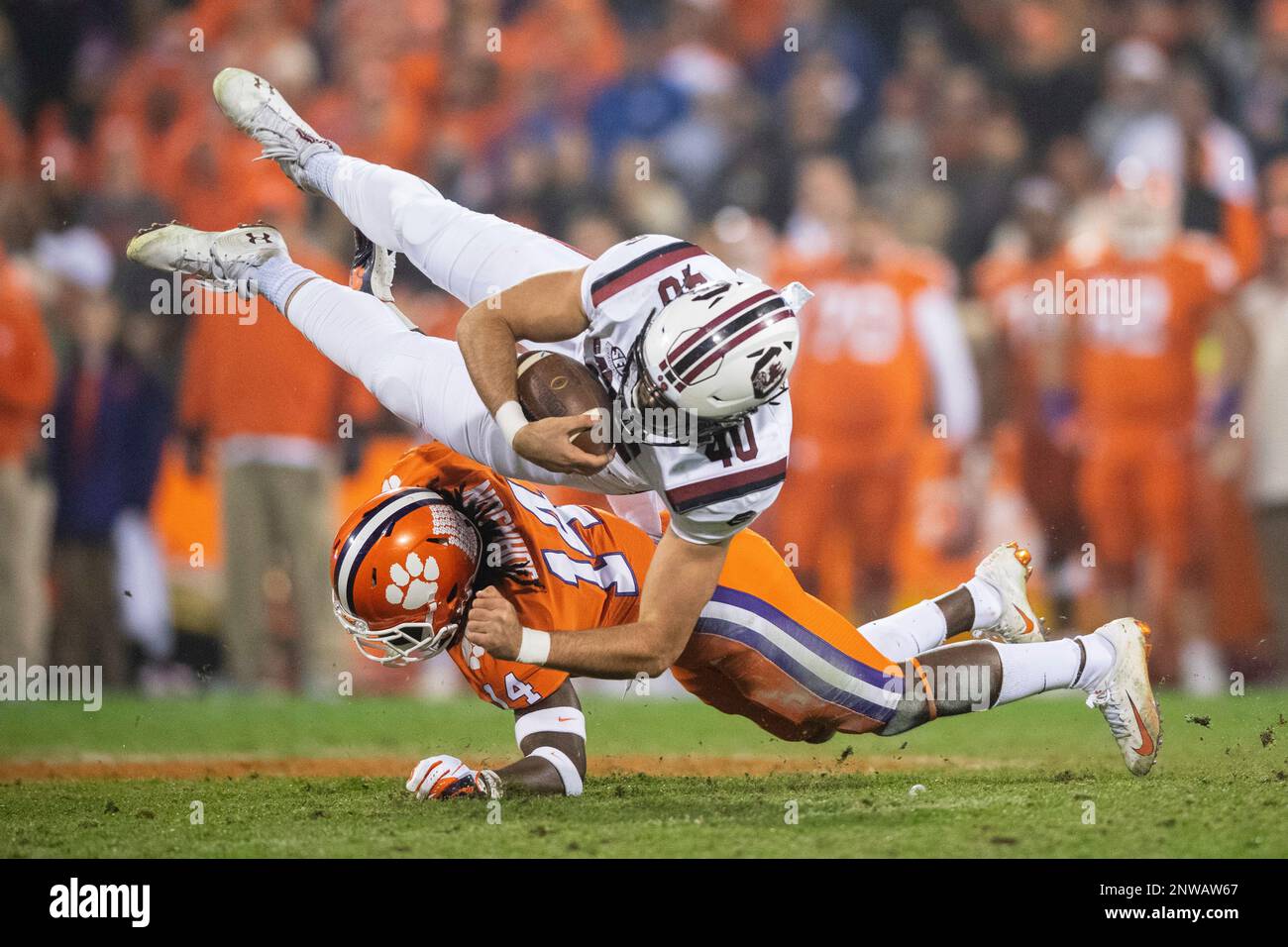 South Carolina Gamecocks tight end Jacob August (40) and Clemson Tigers ...
