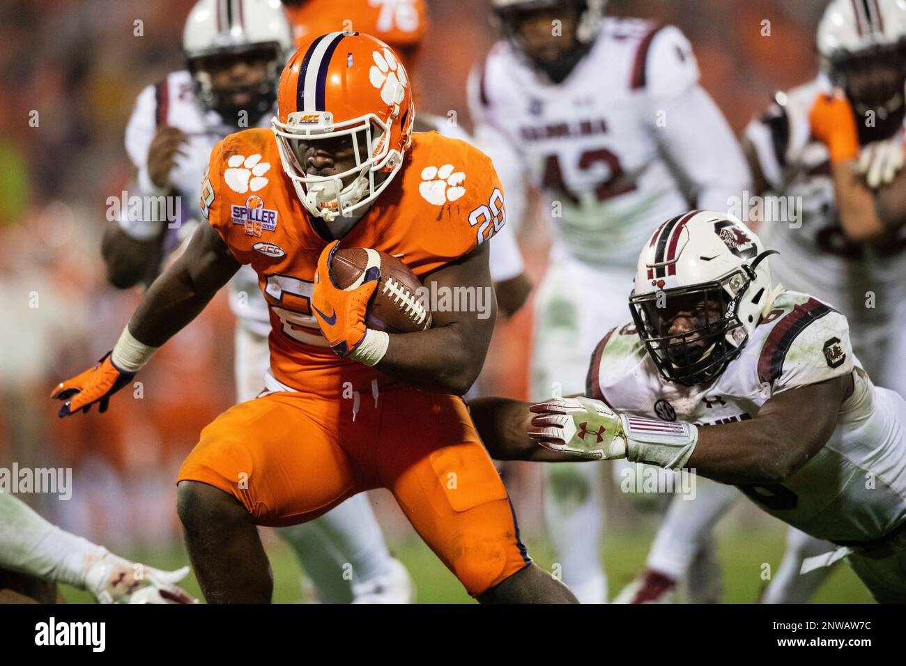 Clemson Tigers running back Tavien Feaster (28) during the NCAA college ...