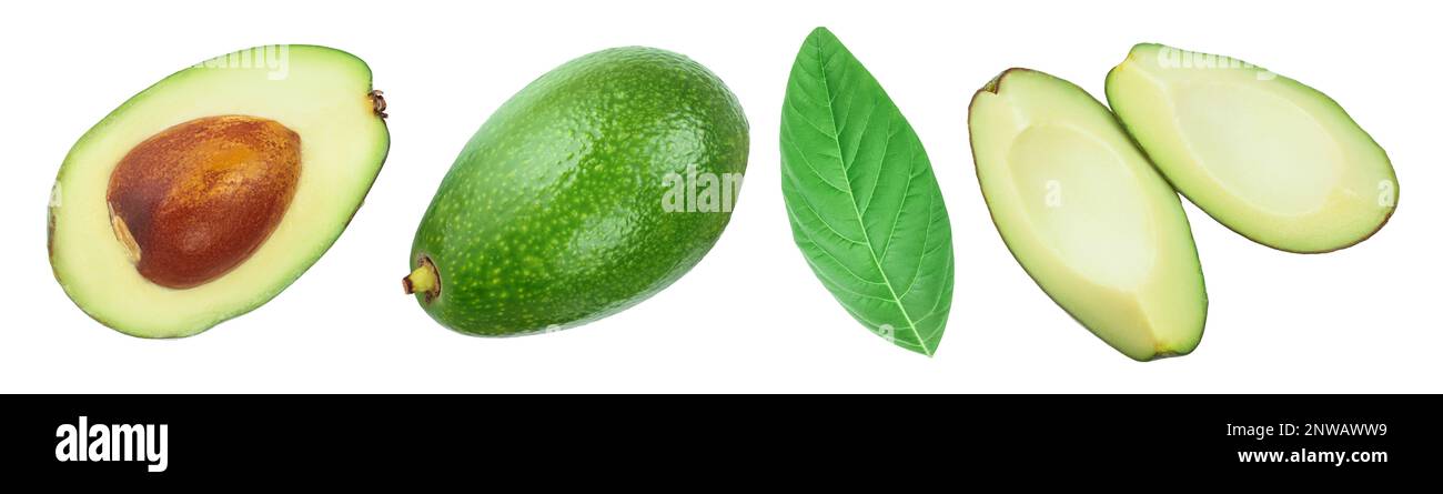 avocado and slices isolated on white background. Top view. Flat lay ...