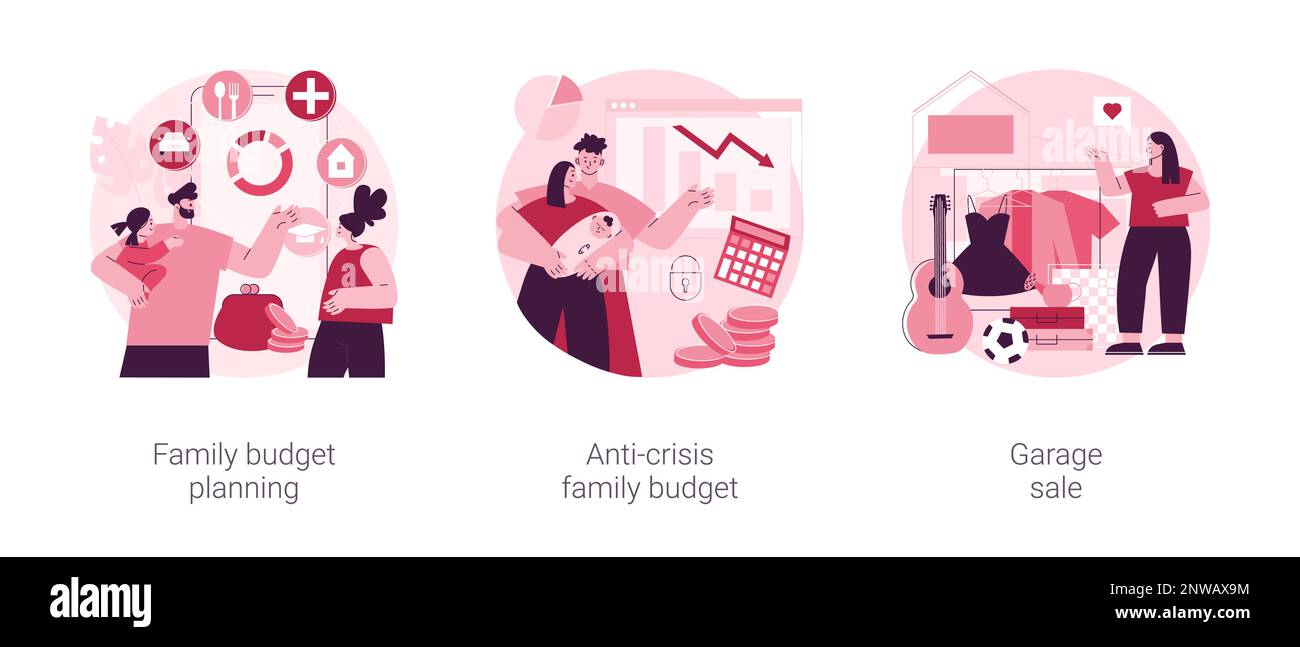 Family budget planning abstract concept vector illustration set. Anti ...