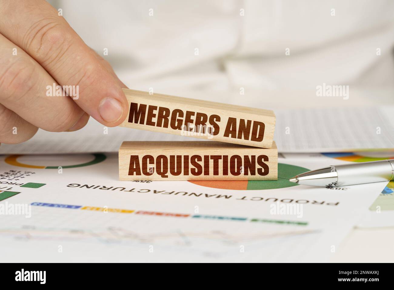 Business concept. On the table are business charts and diagrams in the ...