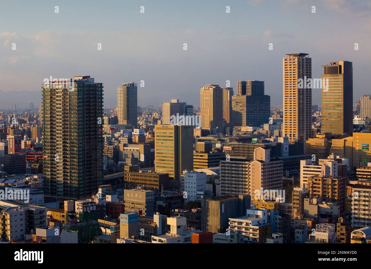 Downtown,City view from Tsutenkaku tower in Shinsekai neighborhood ...