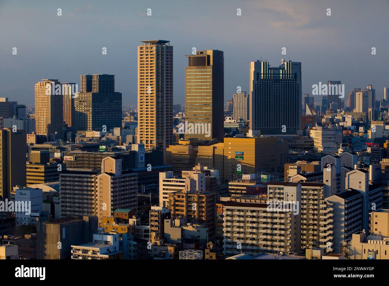Downtown,City view from Tsutenkaku tower in Shinsekai neighborhood ...