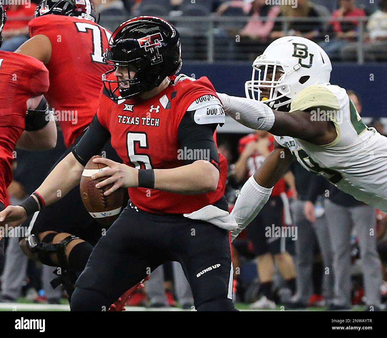 Baylor defensive end BJ Thompson (48) sacks Texas Tech quarterback ...