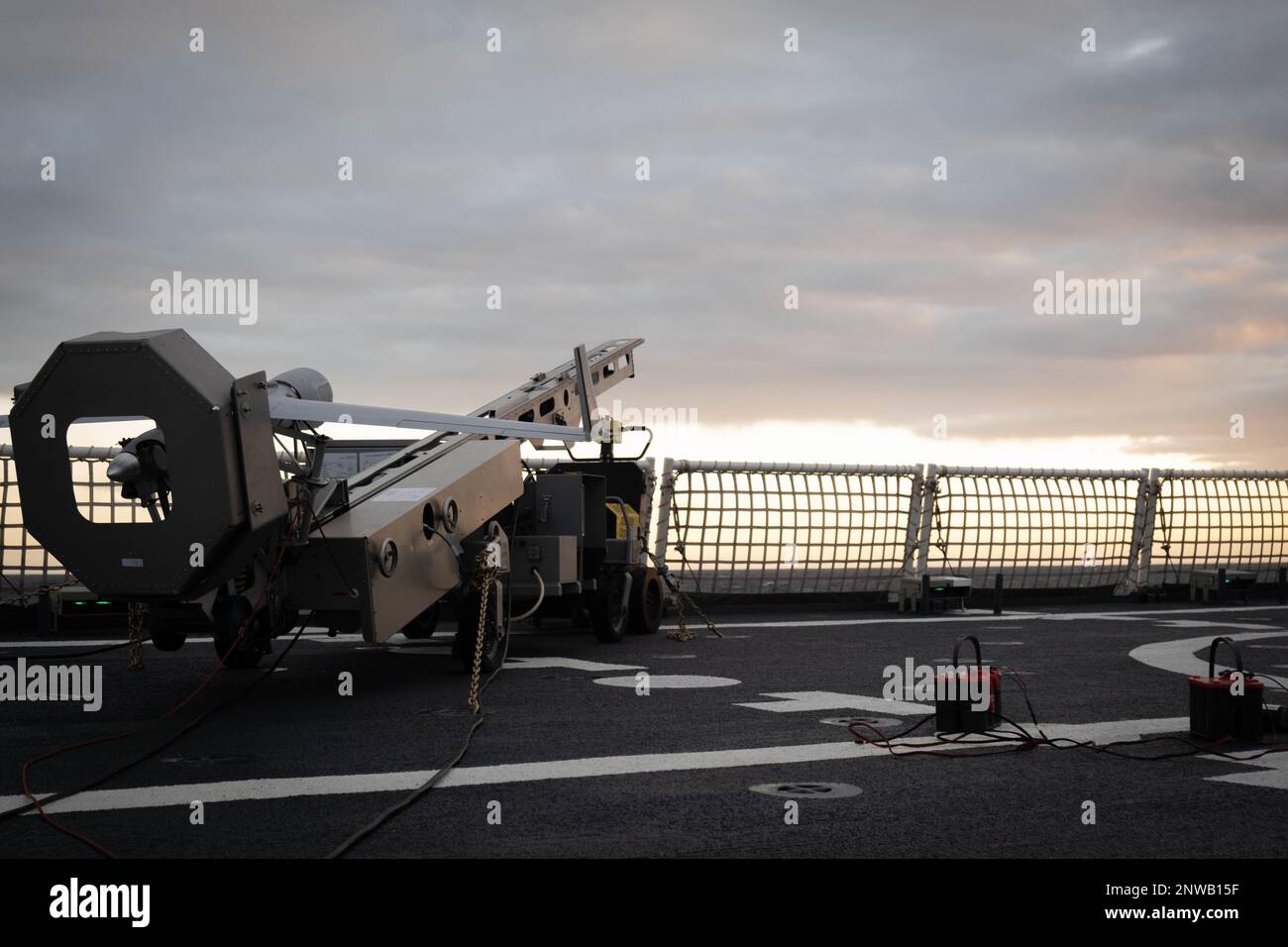 A ScanEagle unmanned aerial system sits on the flight deck of USCGC ...