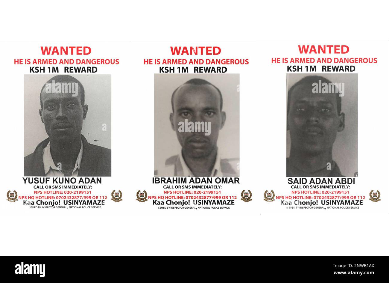 This combination photo shows wanted posters issued by Kenya's National ...