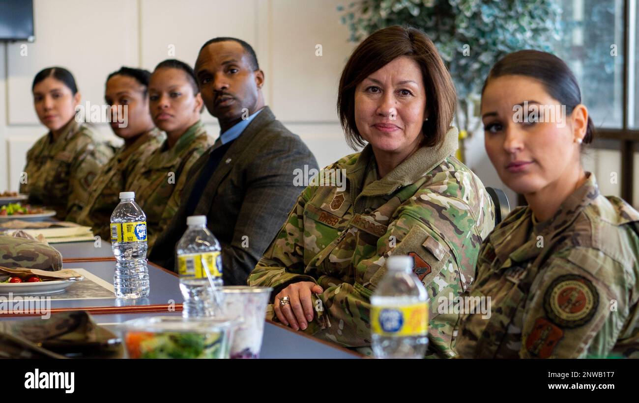 Chief Master Sergeant of the Air Force JoAnne S. Bass speaks with ...