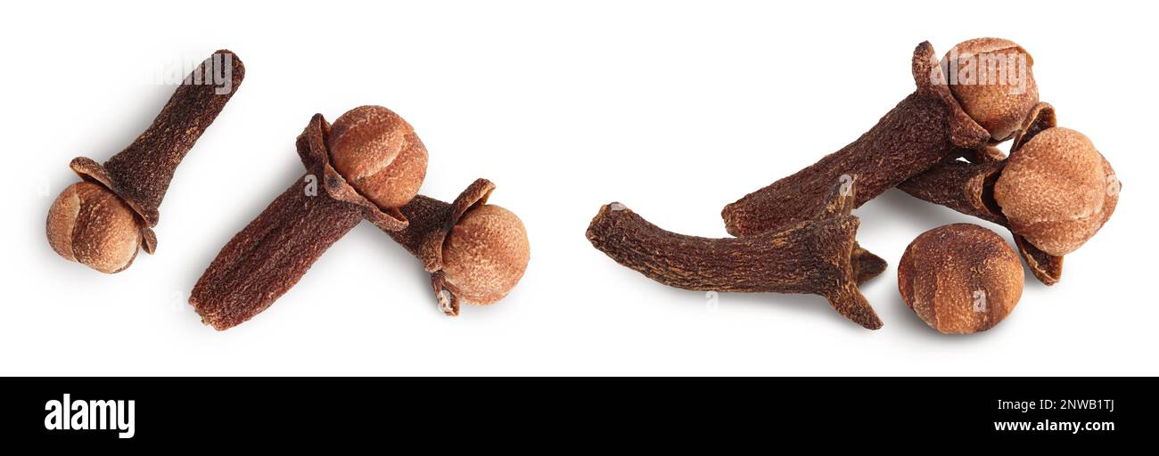 Dry spice cloves isolated on white background . Top view. Flat lay ...