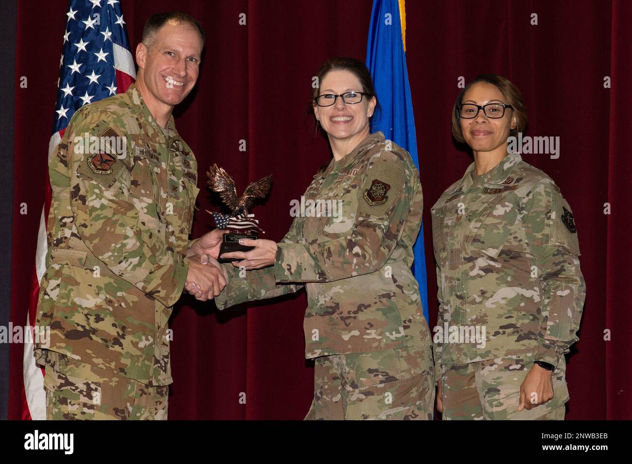 Col. Matt Husemann, left, 436th Airlift Wing commander and Chief Master Sgt. Tiffany Griego ...
