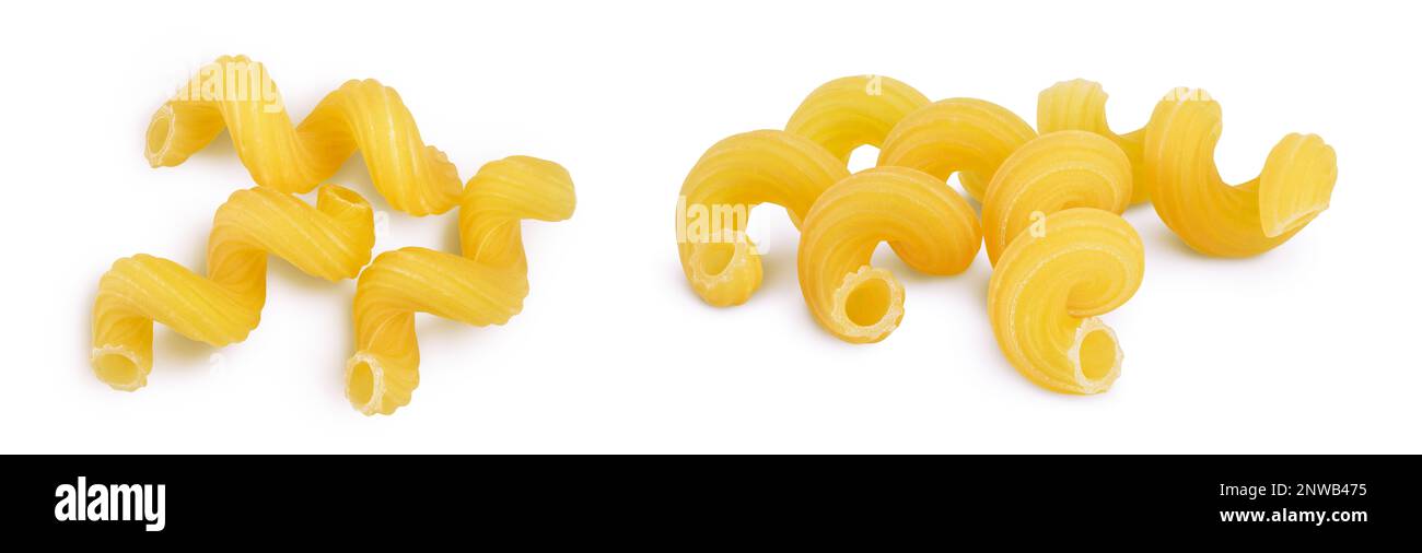 raw pasta cavatappi isolated on white background with full depth of ...