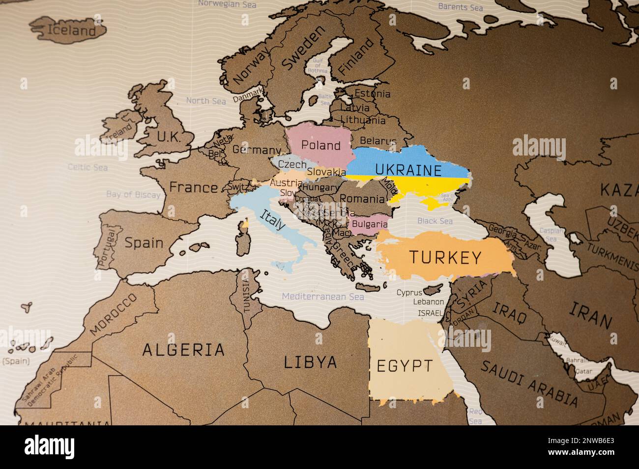 Travel scratch map, view of Europe Stock Photo - Alamy