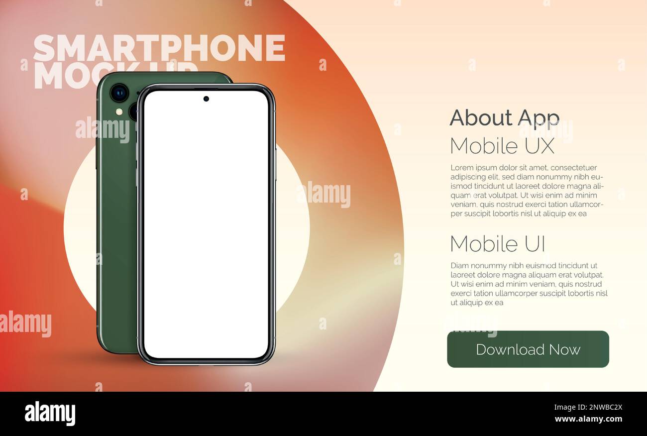 3d smart phone with blank screen. Bright cell phone template on ...