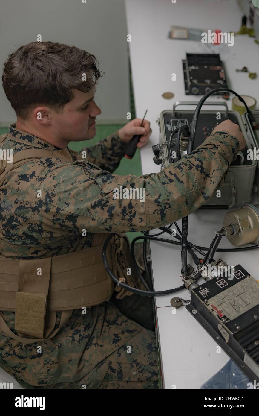 U.S. Marine Corps Lance Cpl. Chase Spearman, an aircraft electrical ...