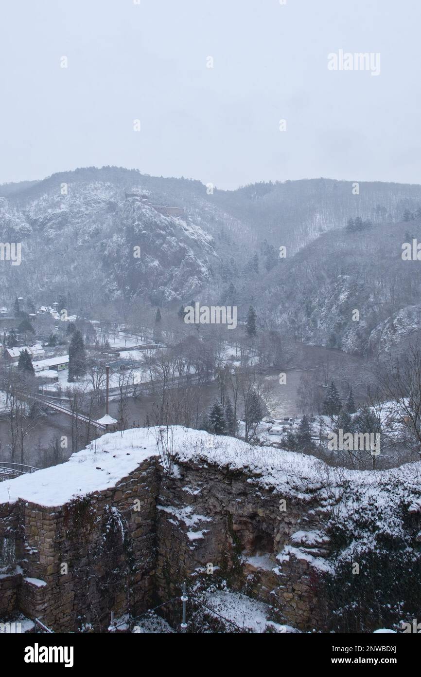 Bad Kreuznach, Germany - February 8, 2021: Wall around a castle looking ...