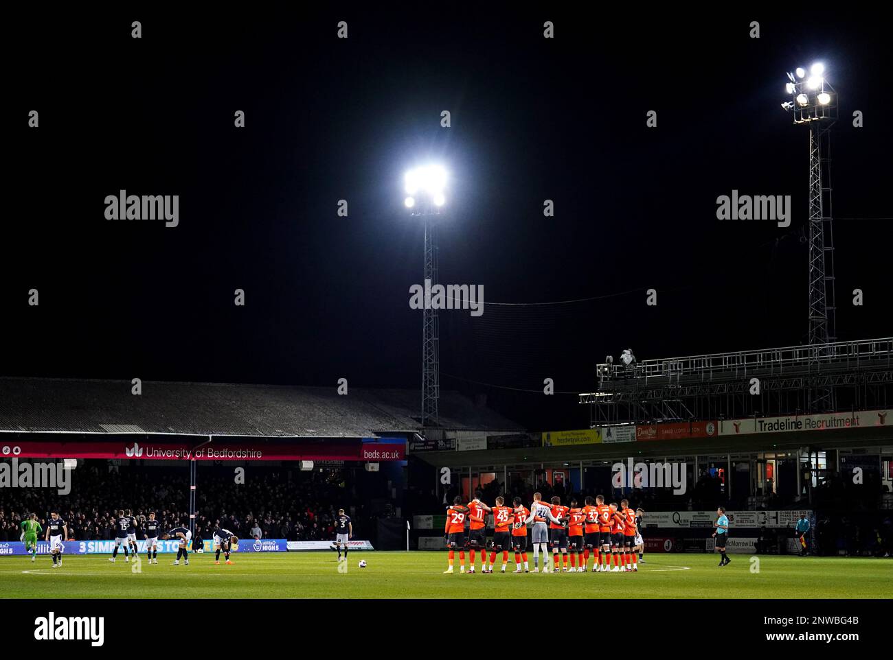 Luton Town players line up on the pitch ahead of the Sky Bet ...