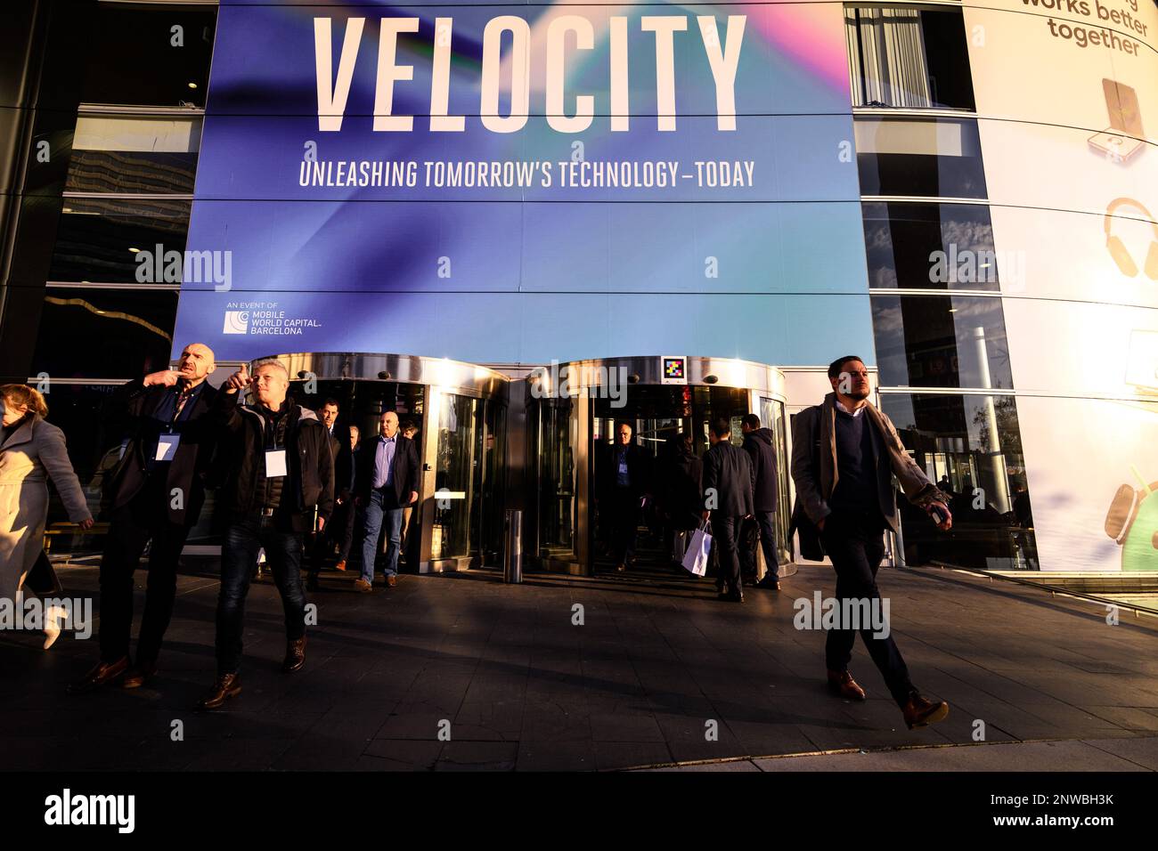 Barcelona, Spain. 28th Feb, 2023. Visitors leave the Mobile World ...