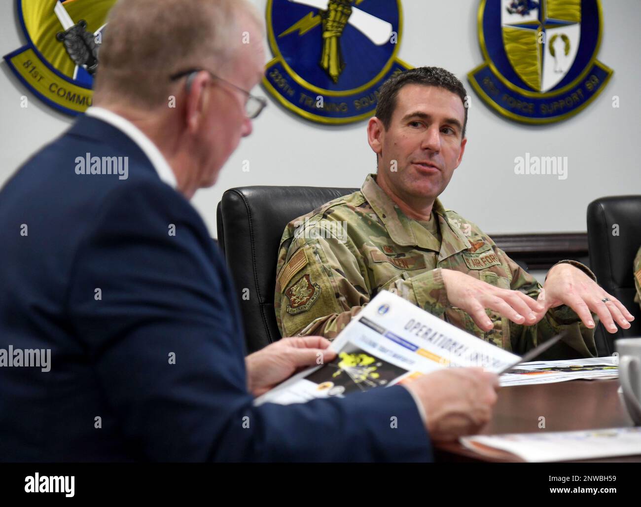 U.S. Air Force Col. Jason Allen, 81st Training Wing commander, delivers ...