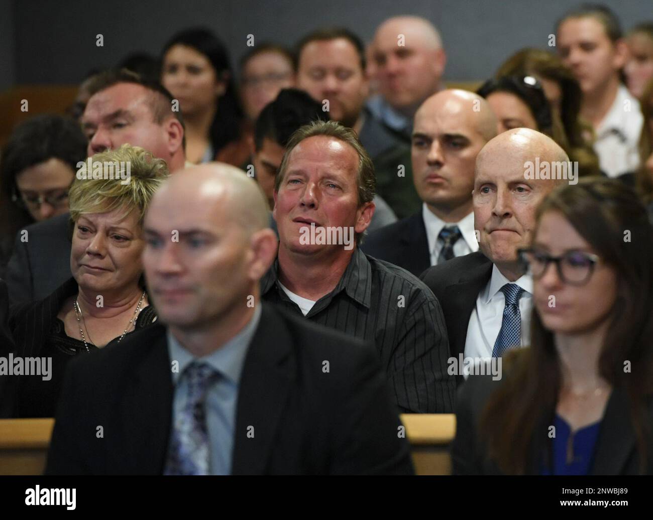 Frank Rzucek, the father of Shanann Watts, center, looks as the judge ...