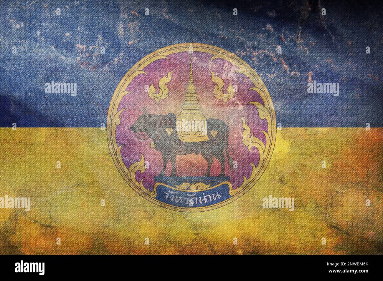 Top view of retro flag Nan Province Thailand with grunge texture. Thai ...