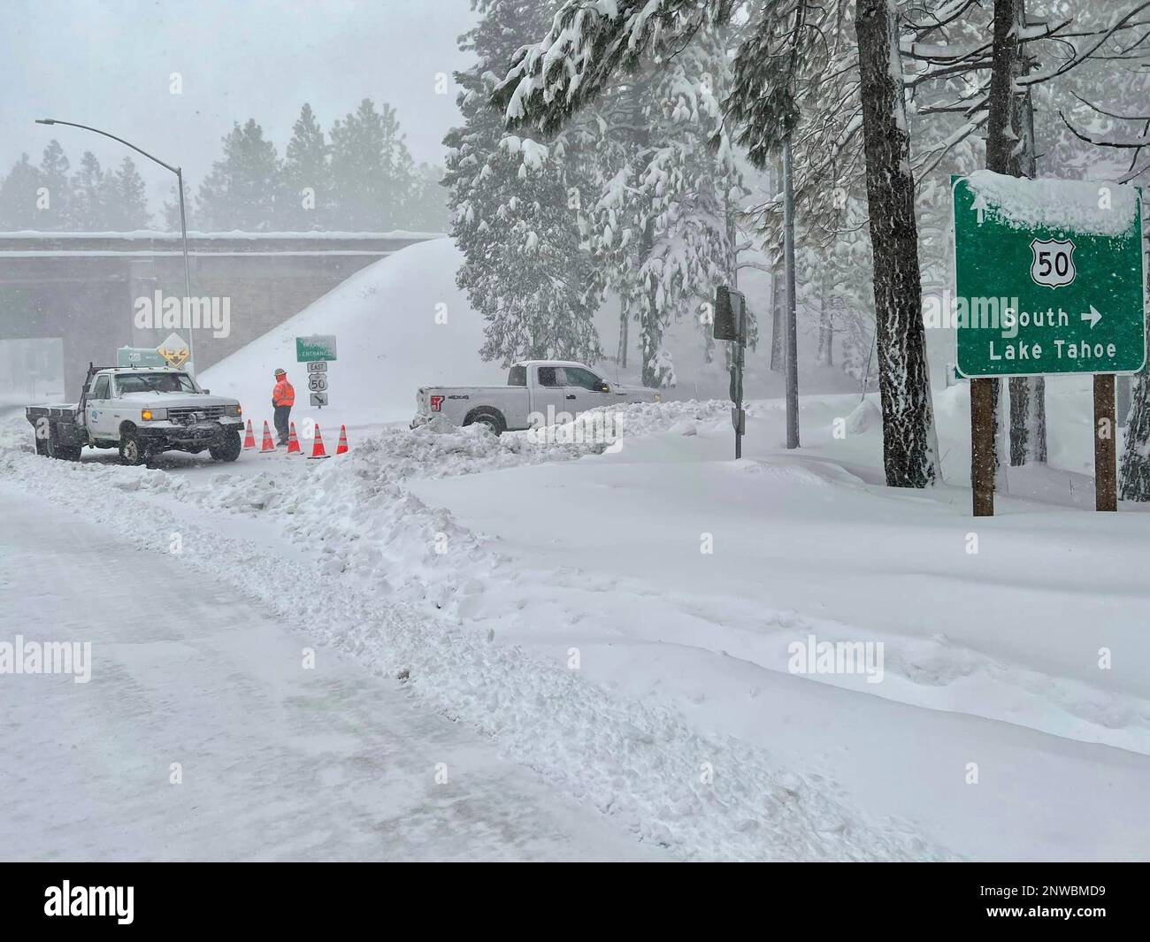 In this image released by Caltrans District 3, Highway 50 is closed to ...