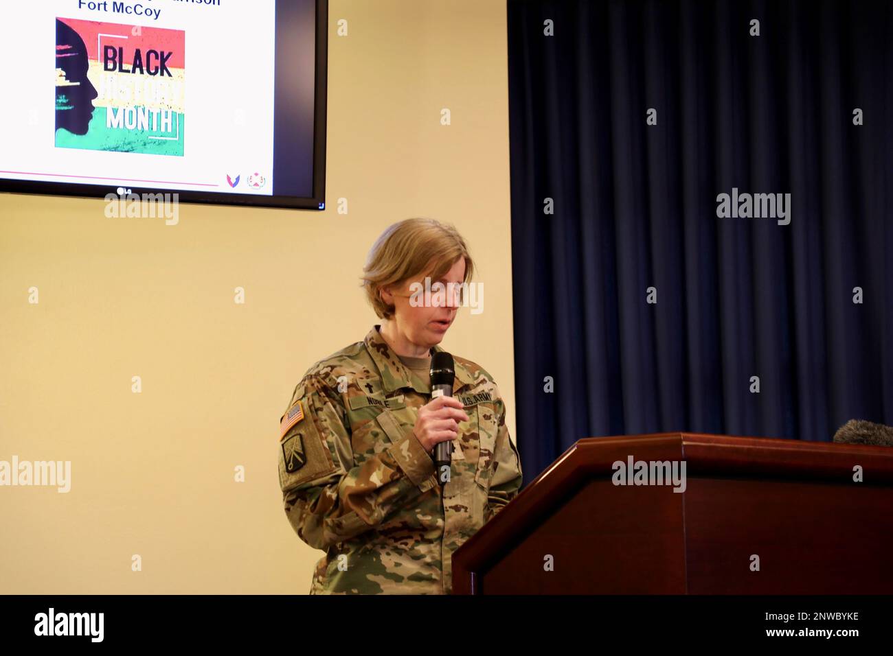 Chaplain (Lt. Col.) Amy Noble with the Fort McCoy Religious Support Office gives the invocation ...