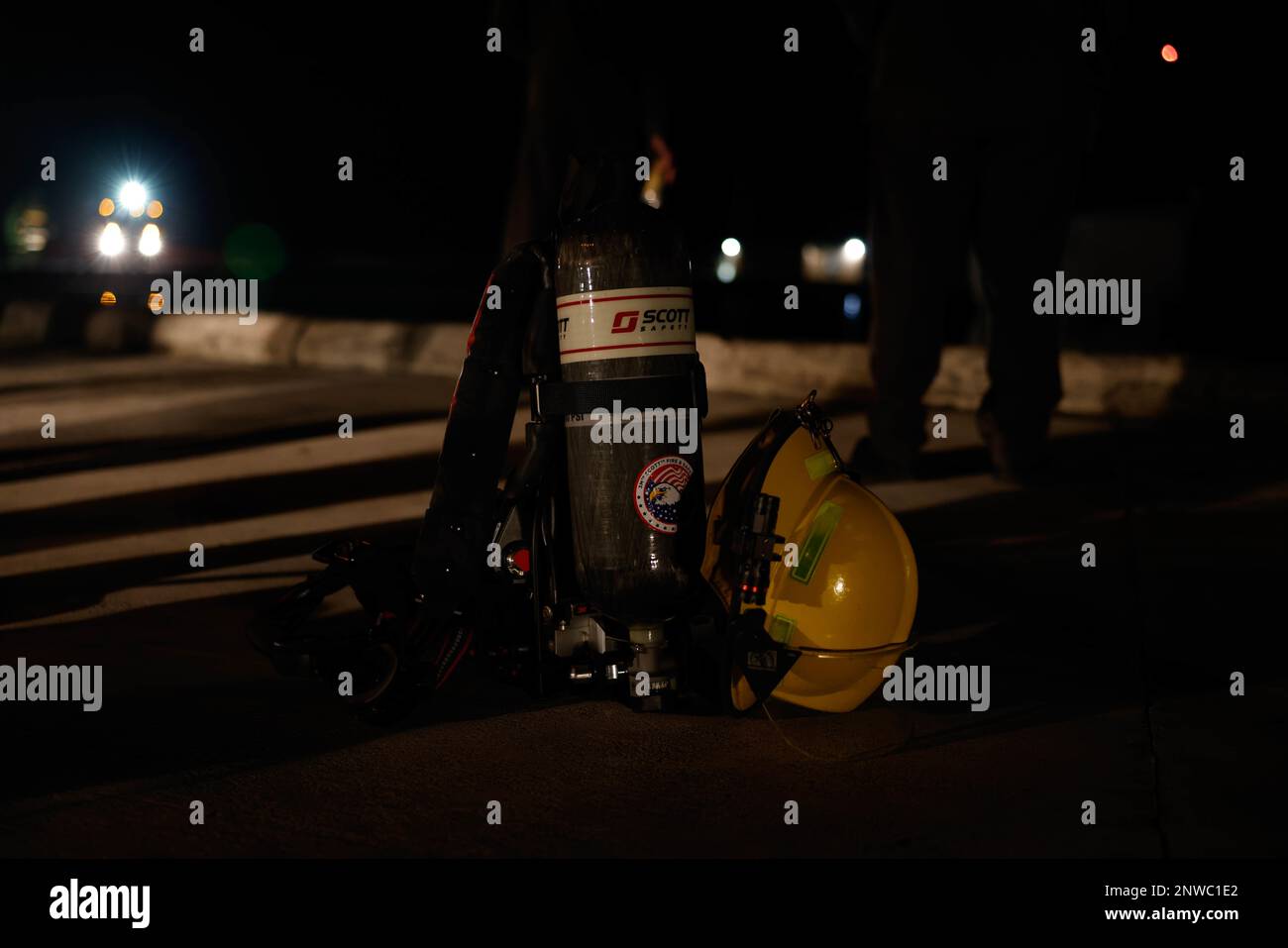 Gear is staged on the ground during a controlled fuel burn at Marine ...