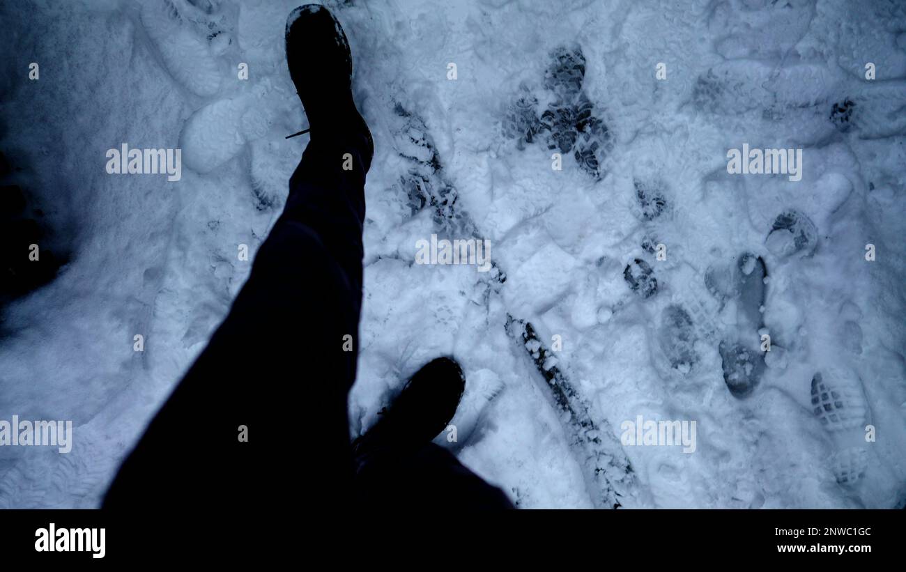 Pov feet stepping snow in hi-res stock photography and images - Alamy