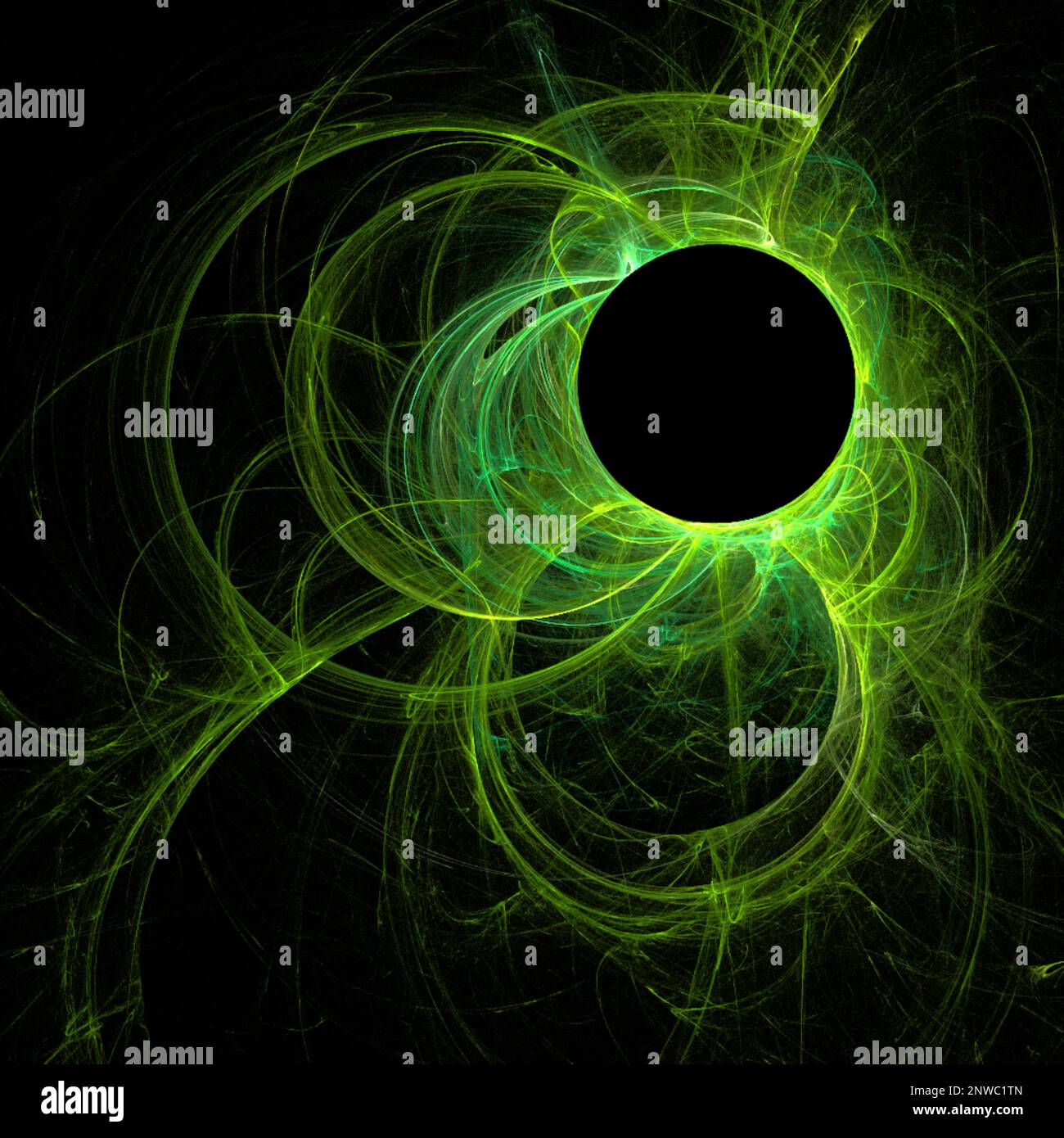 green abstract spherical linear pattern on black background, wallpaper ...