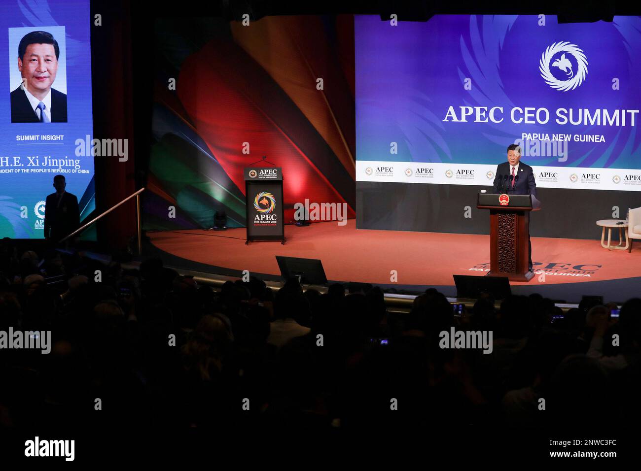 China's President Xi Jinping speaks during the APEC CEO Summit 2018 in Port Moresby, Papua New ...