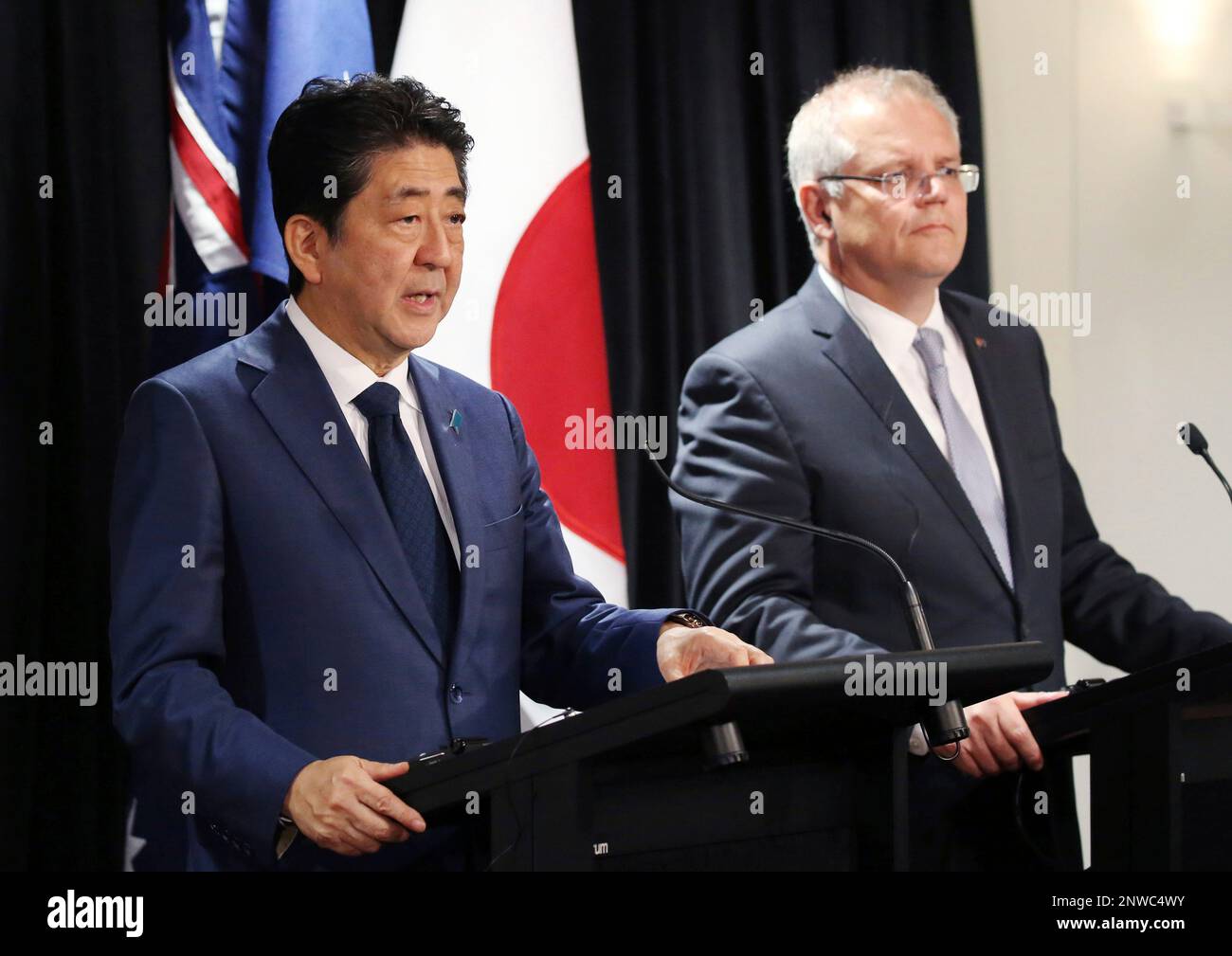Scott John Morrison, a Prime Minister of Australia and Shinzo Abe, a PM ...