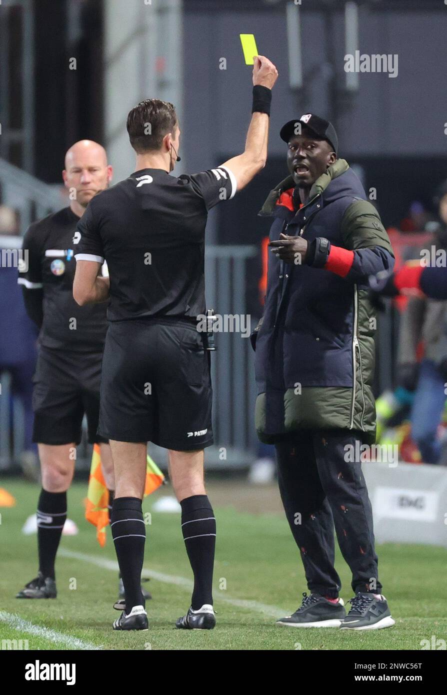 Mechelen, Belgium, 28 February 2023, Essevee's head coach Mbaye Leye ...