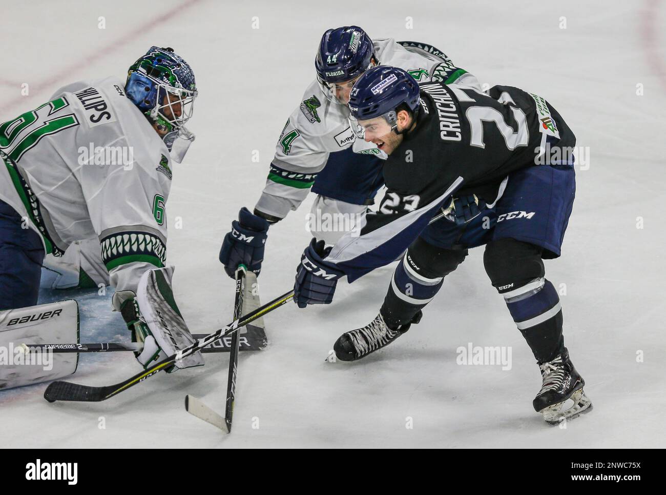 Jacksonville Icemen forward Cameron Critchlow (23) looks for an opening ...