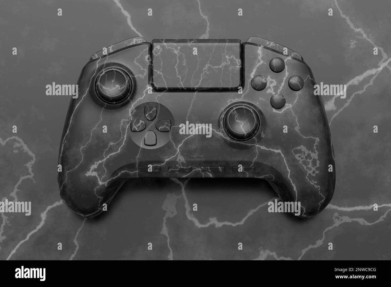 Realistic video game joystick with black marble texture on black ...