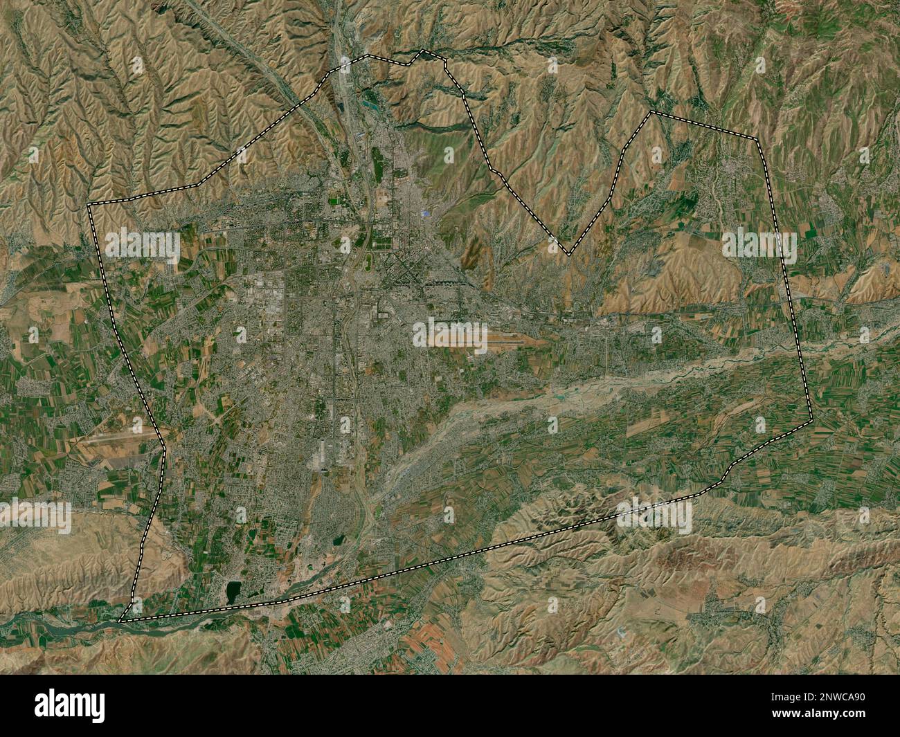 Dushanbe, region of Tajikistan. High resolution satellite map Stock ...
