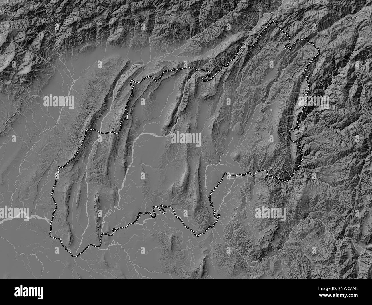Khatlon, region of Tajikistan. Bilevel elevation map with lakes and ...