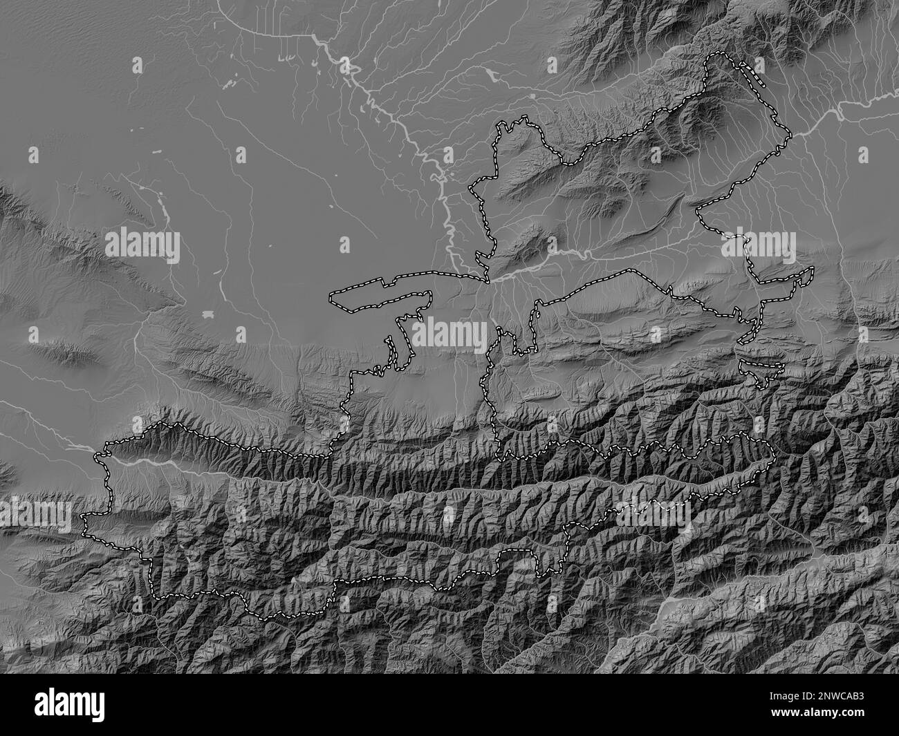 Sughd, region of Tajikistan. Bilevel elevation map with lakes and ...