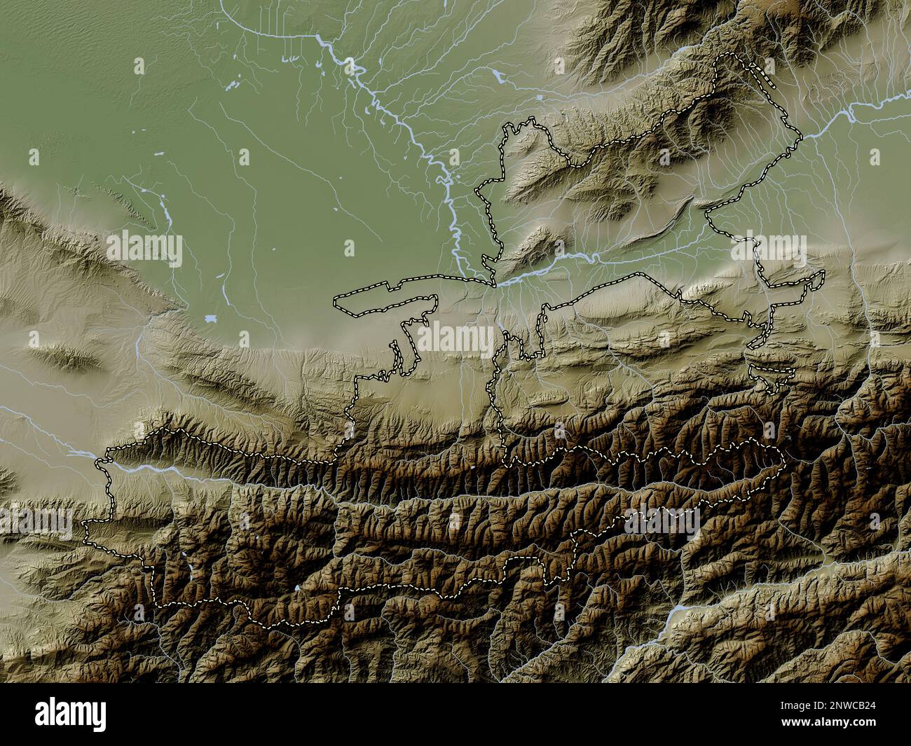 Sughd, region of Tajikistan. Elevation map colored in wiki style with ...