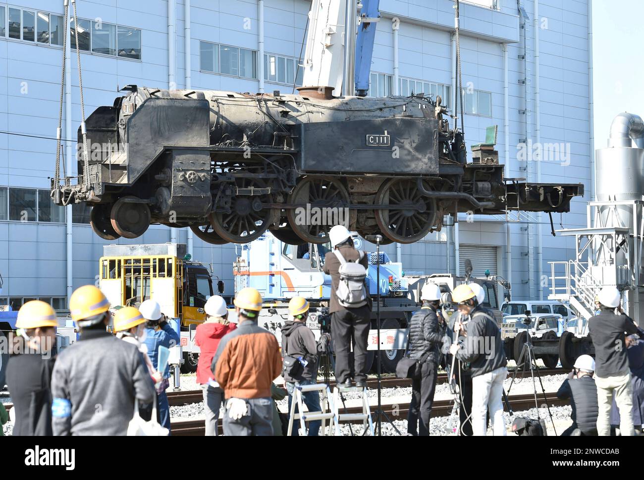 Steam Locomotive Class C11 arrives at a rail yard in Kuki, Saitama ...