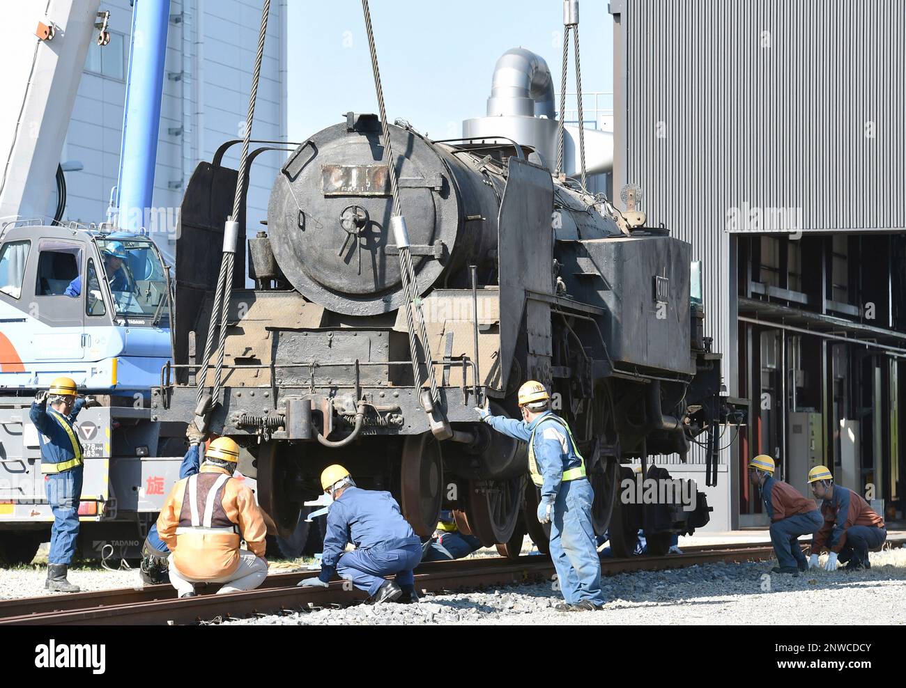 Steam Locomotive Class C11 arrives at a rail yard in Kuki, Saitama ...