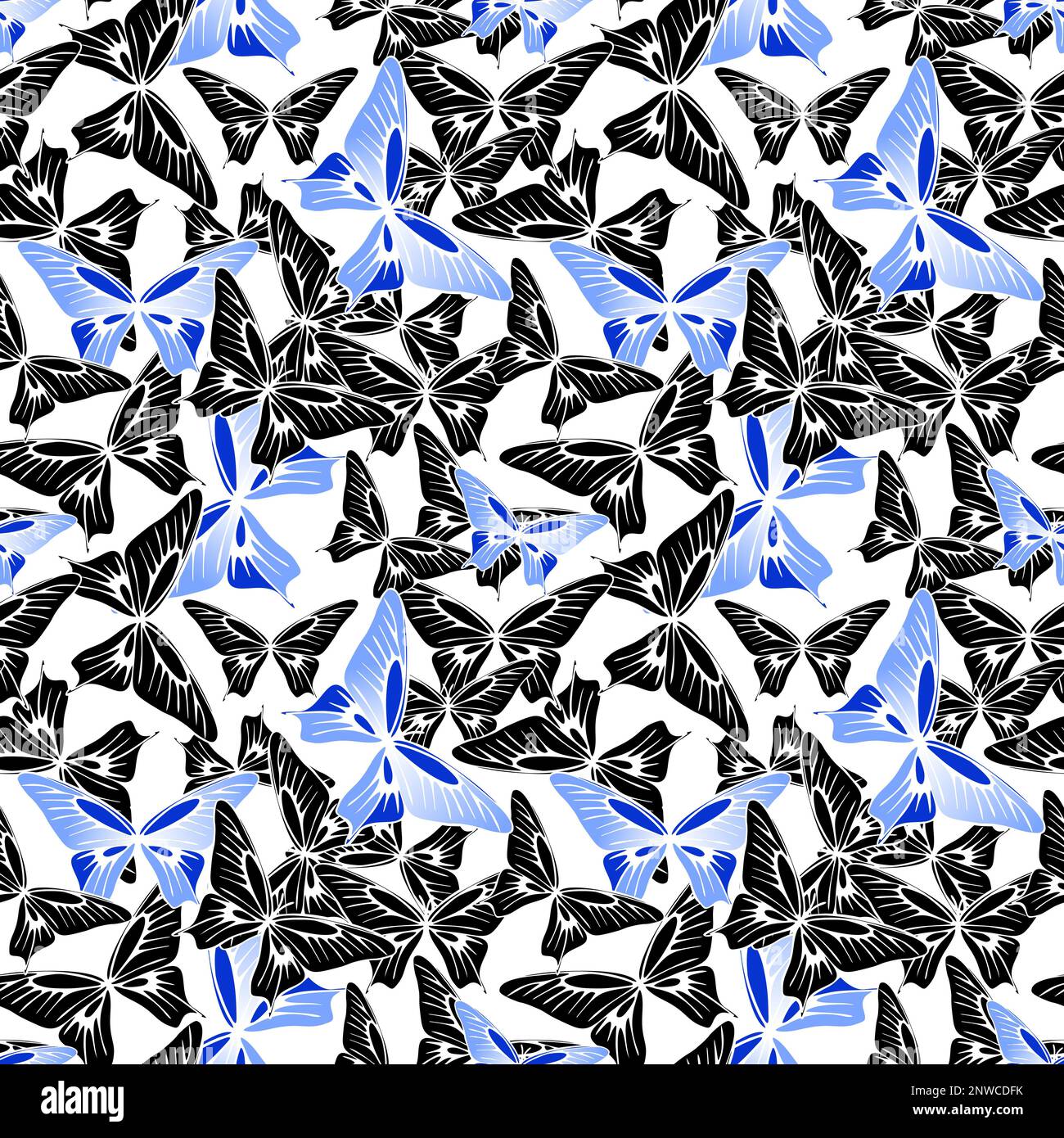 seamless repeating pattern of black and gray butterflies on a white ...