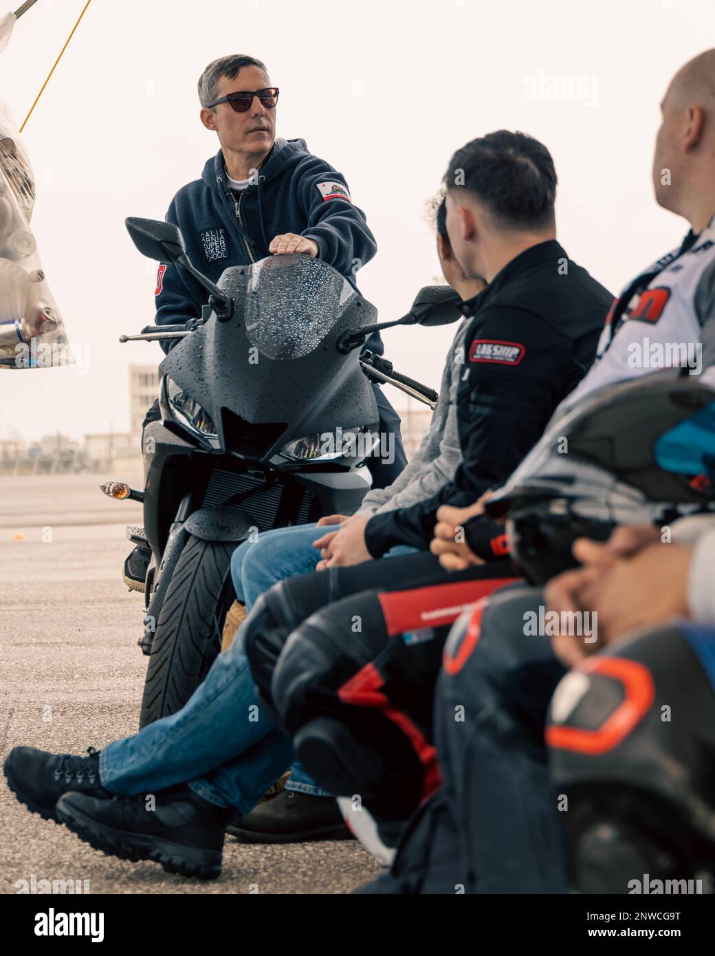 Dylan Code, a rider coach with California Super Bike School, leads a ...