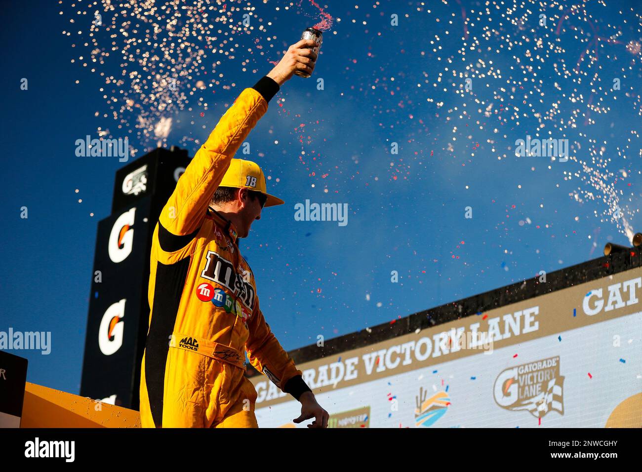 #18: Kyle Busch, Joe Gibbs Racing, Toyota Camry M&M's celebrates ...