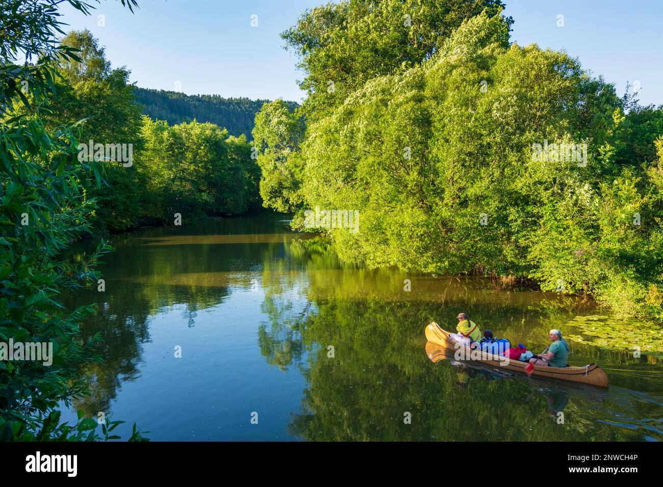 Eichstätt: Willibaldsburg Castle, river Altmühl, paddler, canoe in ...