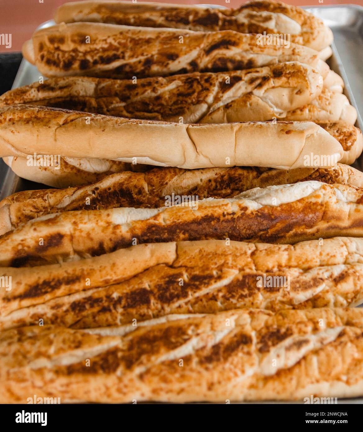preparation of chorizo with bread ready to serve and enjoy Stock Photo ...