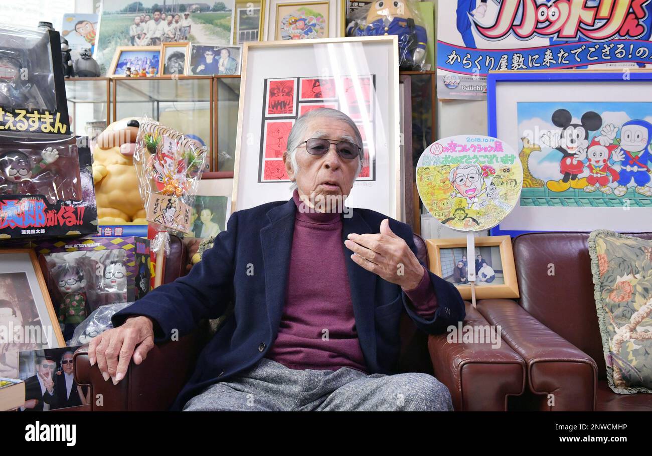 Fujiko Fujio A, a Japanese cartoonist, speaks during an interview ...