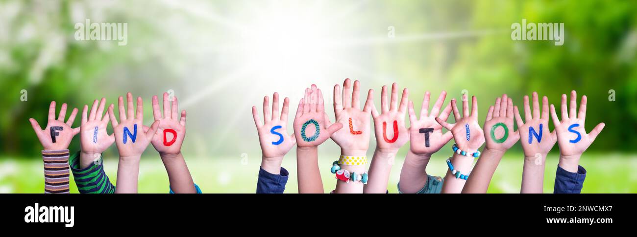 Children Hands Building Word Find Solutions, Grass Meadow Stock Photo ...