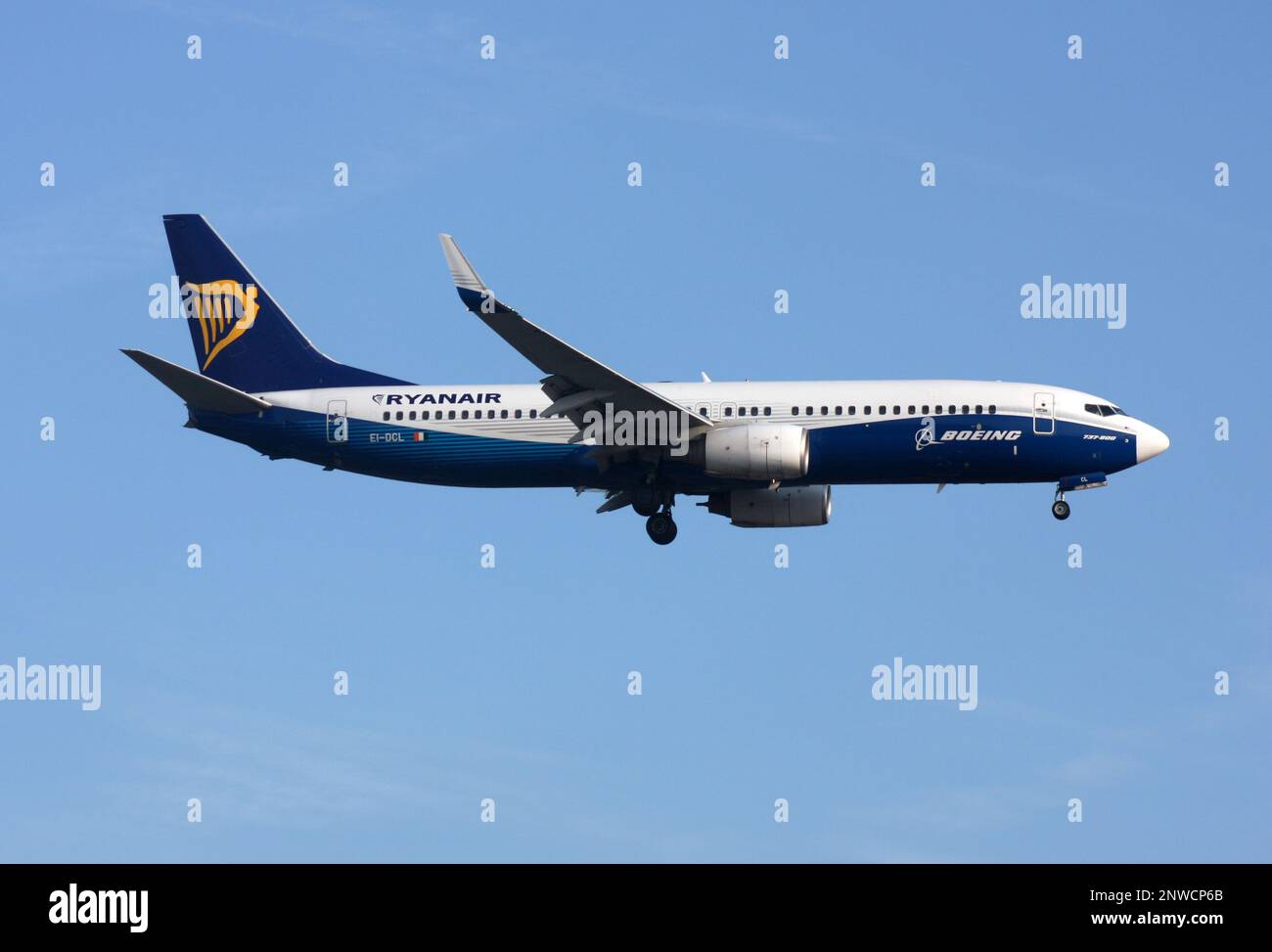 A Boeing 737-800 of Ryanair in a special Boeing livery arrives at ...