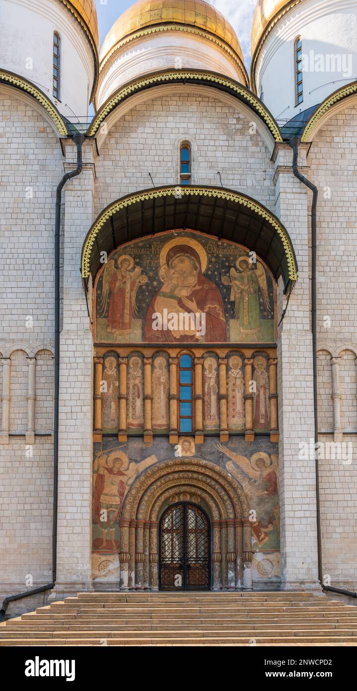Main gate entrance into the Cathedral of the Assumption in the Kremlin ...
